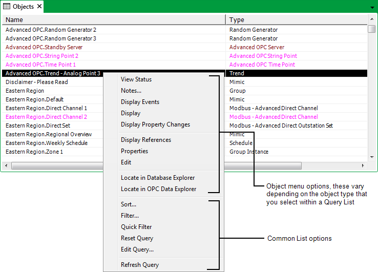 Lists Guide - Display and Use a List's Context Sensitive Menu (Display and Use Lists)